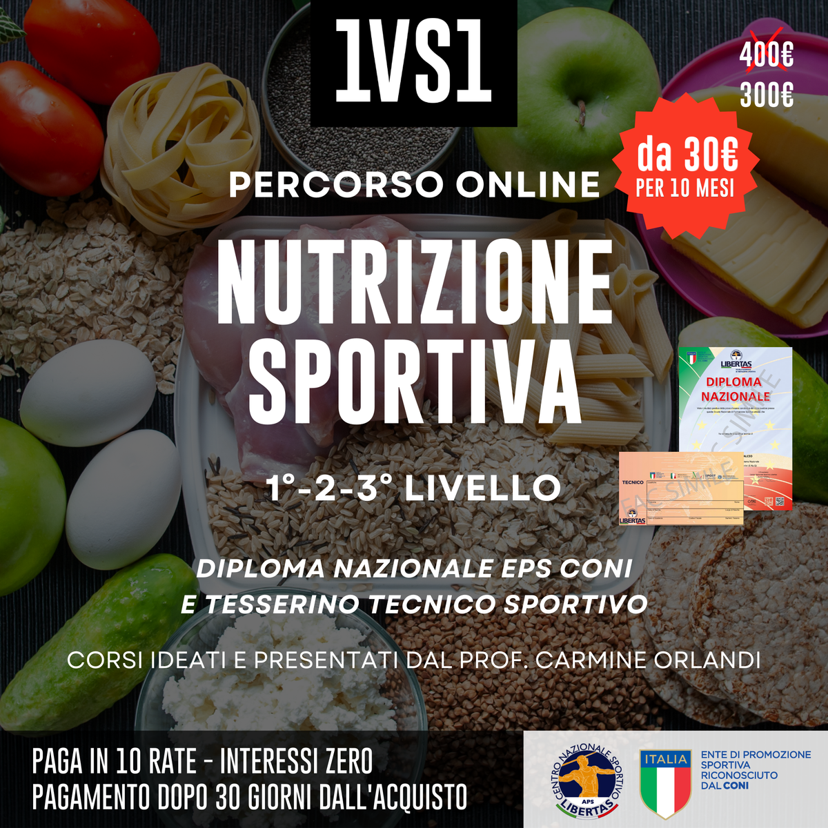 Nutrizione sportiva - Pacchetto 1° + 2° + 3° livello – 1VS1 Academy